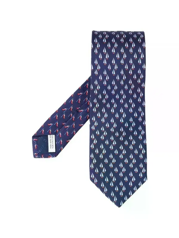 FERRAGAMO Nautical Print Silk Tie - Blue