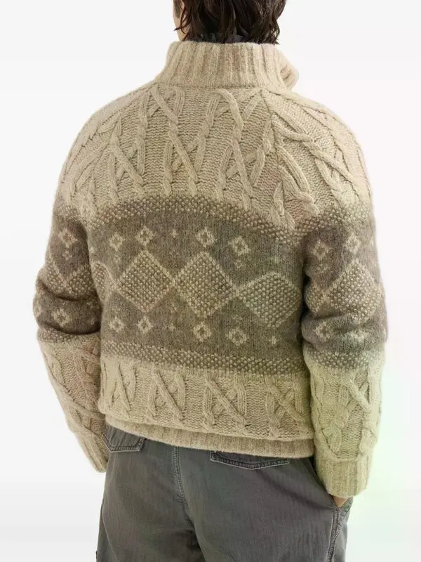 Brunello Cucinelli Virgin Wool, Silk And Cashmere Chiné Cable Knit Down Jacket With Intarsia