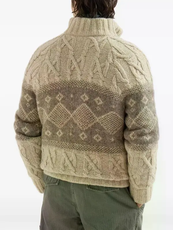 Brunello Cucinelli Virgin Wool, Silk And Cashmere Chiné Cable Knit Down Jacket With Intarsia - Neutrals