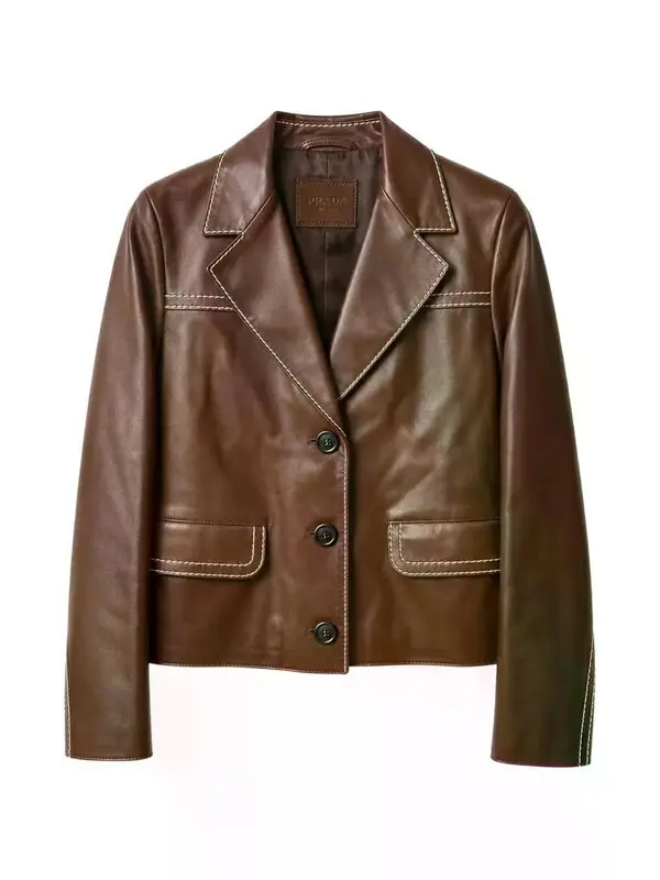 Prada Topstitch Leather Jacket - Brown