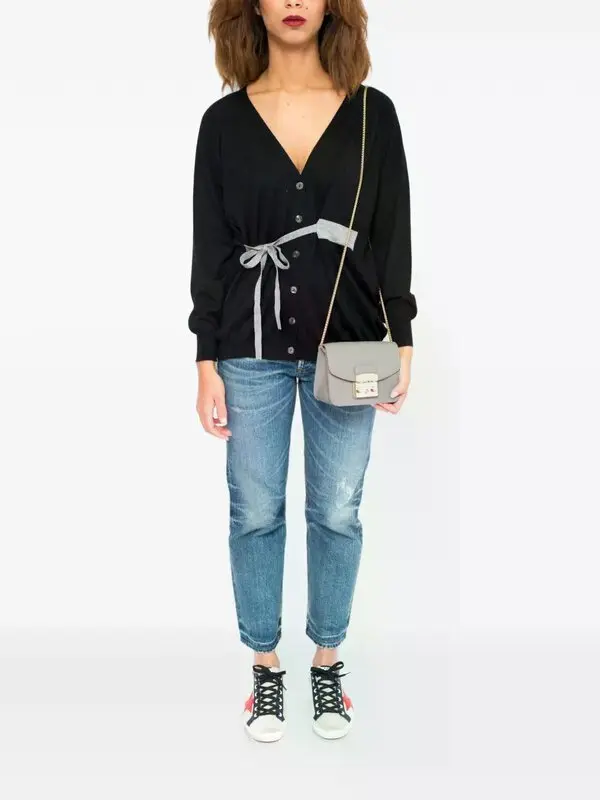 LA ROSE Belted V-neck Cardigan