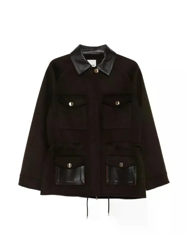 Sandro Leather-trim Wool Coat - Brown