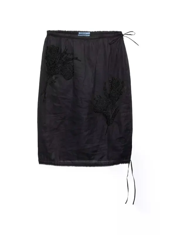 Prada Embroidered Organdy Midi-skirt - Black