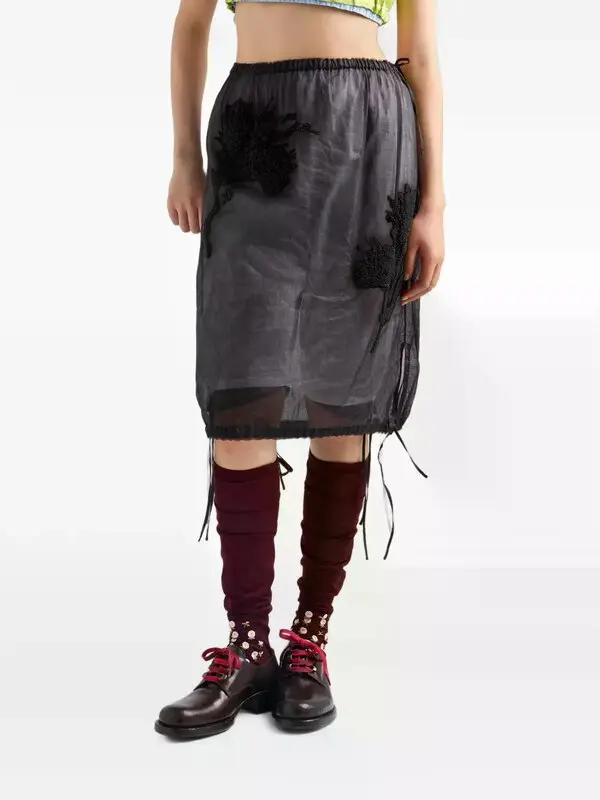Prada Embroidered Organdy Midi-skirt