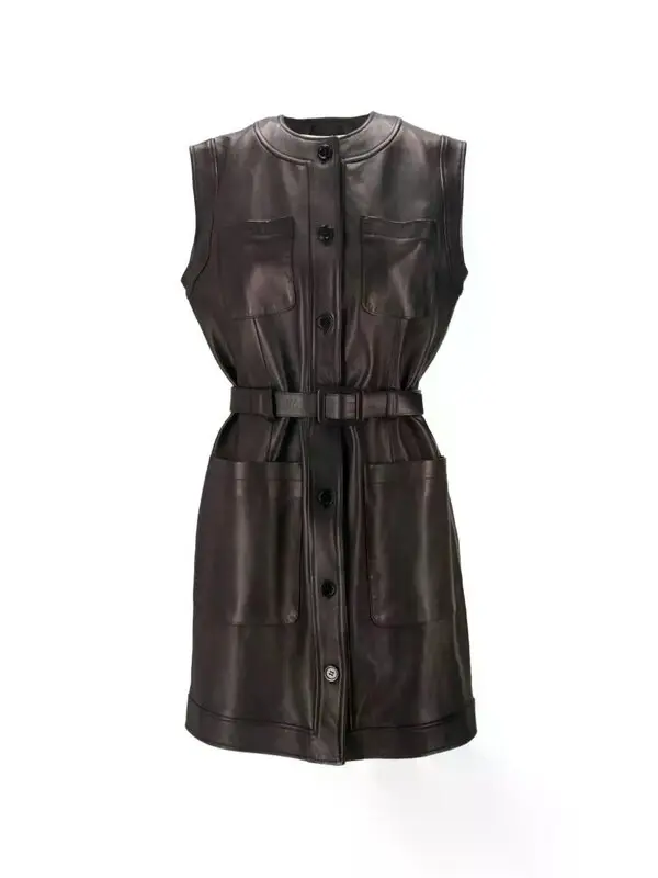LA ROSE Belted Sleeveless Mini Dress - Brown