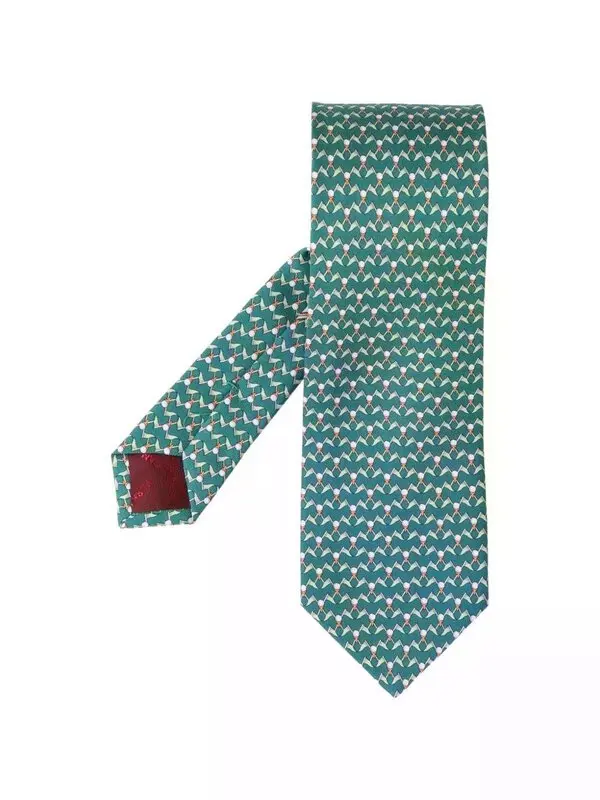 FERRAGAMO Club Print Silk Tie - Green