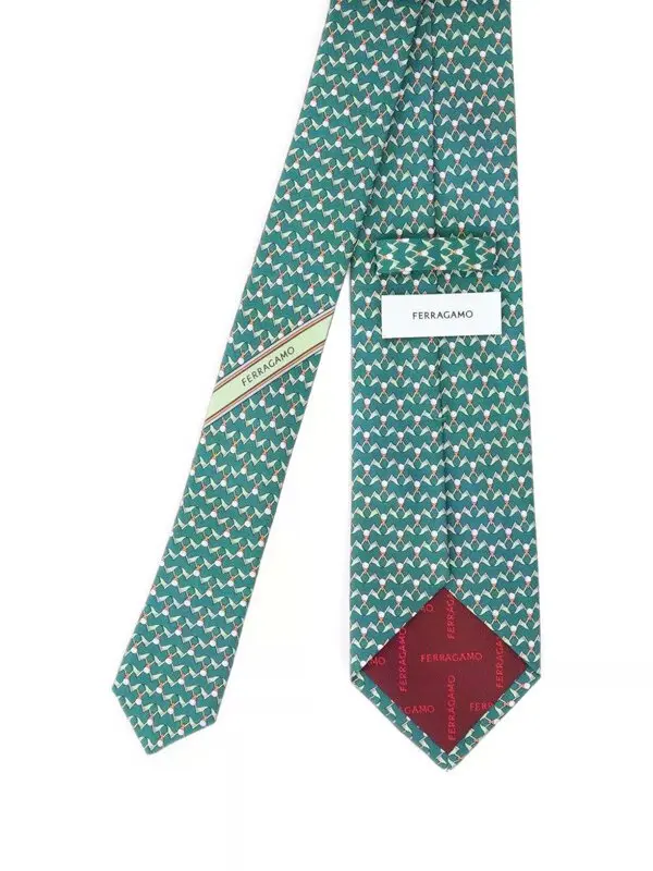 FERRAGAMO Club Print Silk Tie - Green