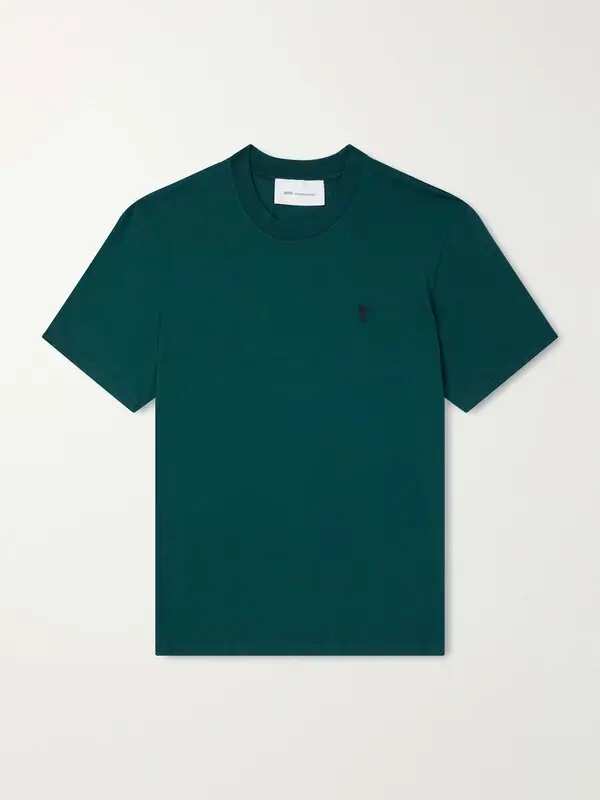 AMI Paris Logo-embroidered Cotton-jersey T-shirt - Green