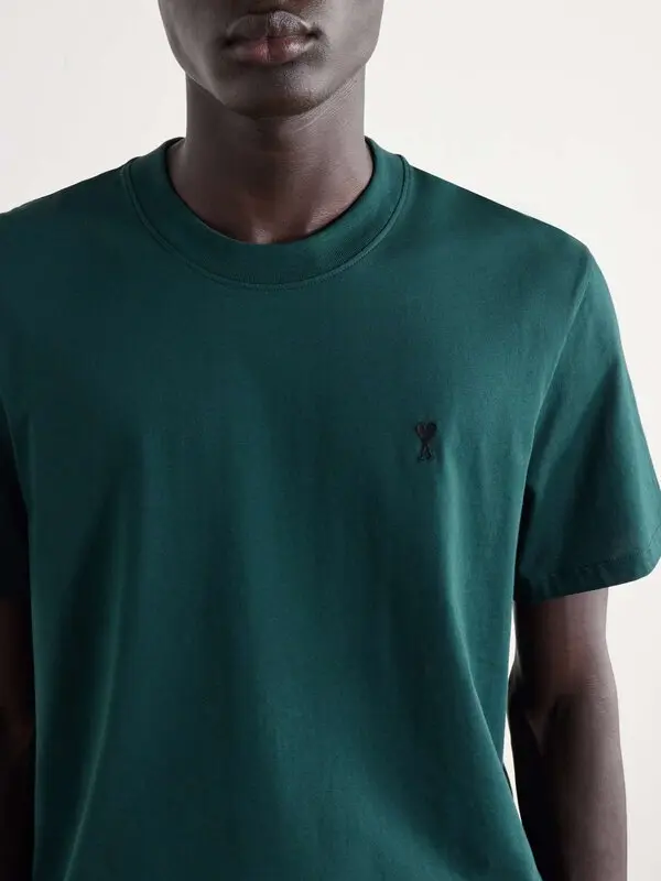 AMI Paris Logo-embroidered Cotton-jersey T-shirt
