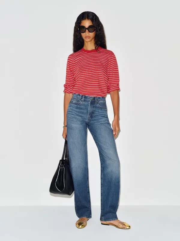 REFORMATION Gina High Rise Bow Leg Jeans Denim - Blue