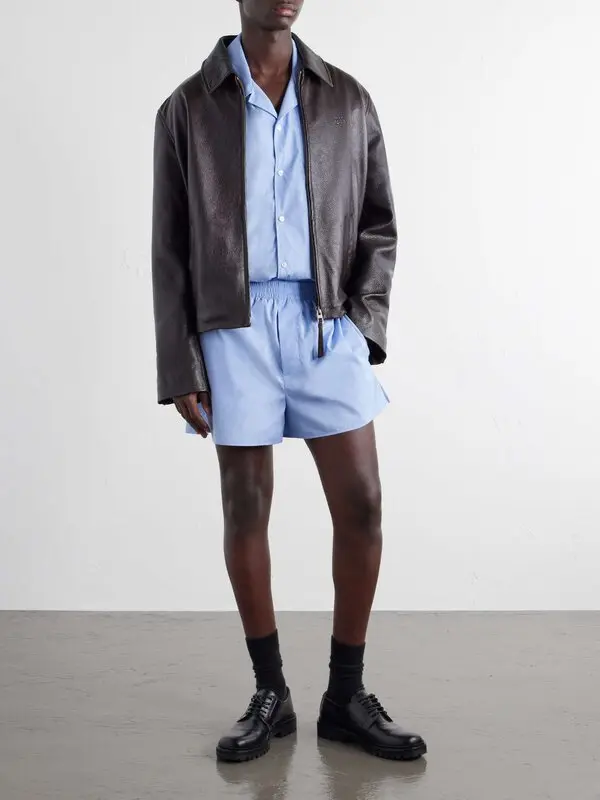 AMI Paris Straight-leg Embroidered Cotton-poplin Shorts