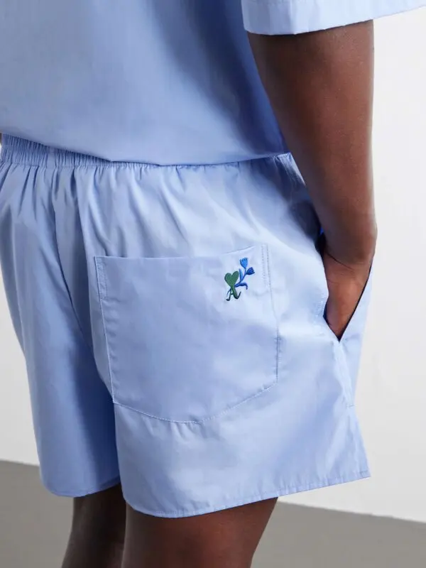 AMI Paris Straight-leg Embroidered Cotton-poplin Shorts