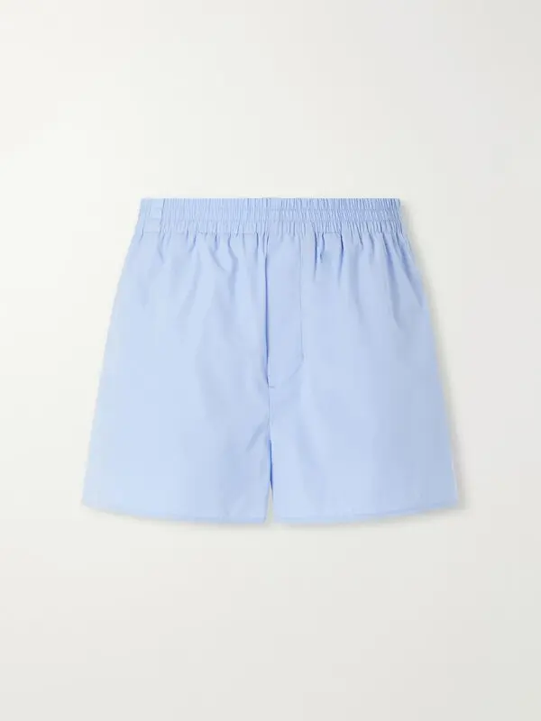 AMI Paris Straight-leg Embroidered Cotton-poplin Shorts - Blue