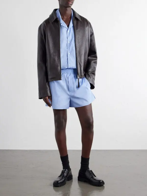 AMI Paris Straight-leg Embroidered Cotton-poplin Shorts - Blue