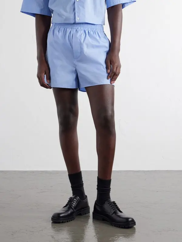 AMI Paris Straight-leg Embroidered Cotton-poplin Shorts - Blue