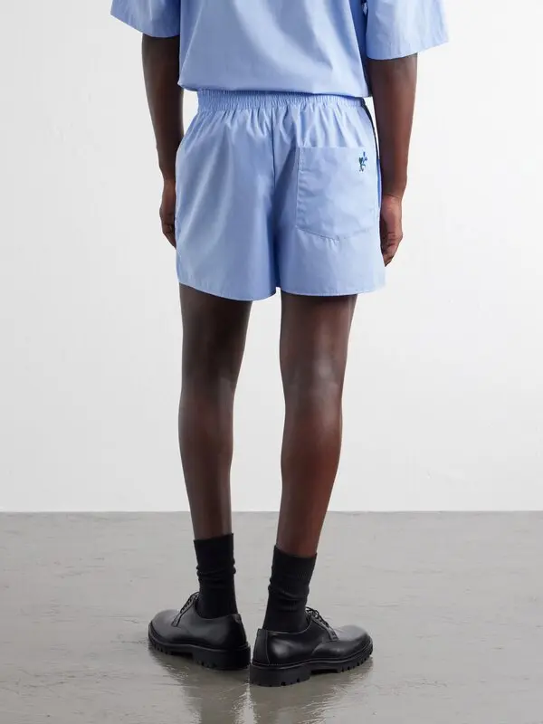 AMI Paris Straight-leg Embroidered Cotton-poplin Shorts - Blue