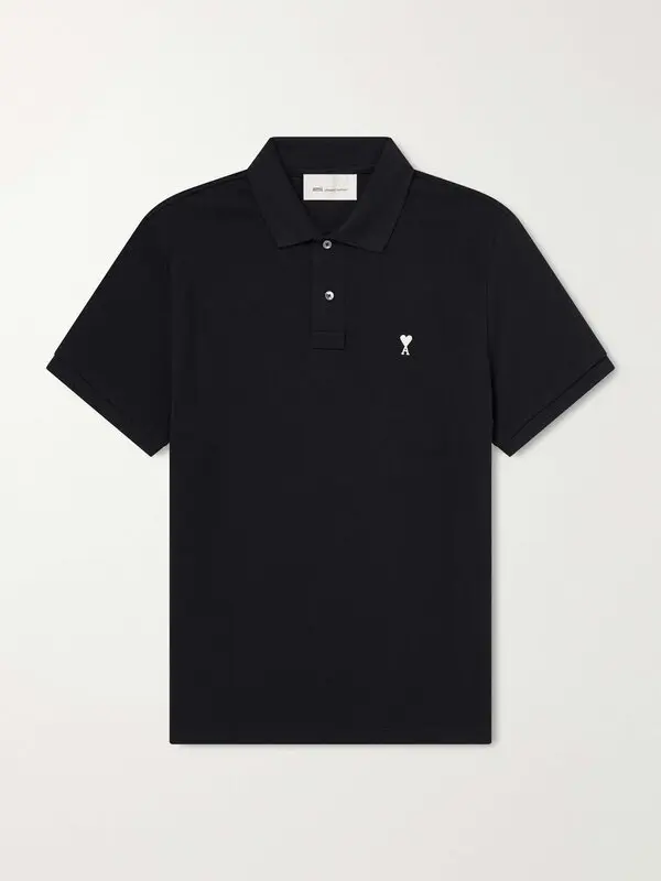 AMI Paris Logo-embroidered Cotton-piqué Polo Shirt - Black