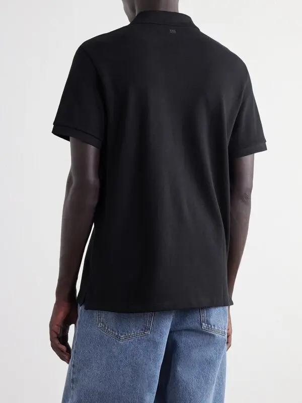 AMI Paris Logo-embroidered Cotton-piqué Polo Shirt - Black
