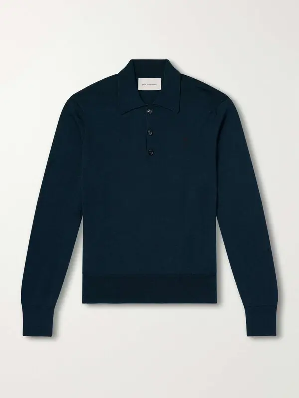 AMI Paris Merino Wool Polo Shirt - Green