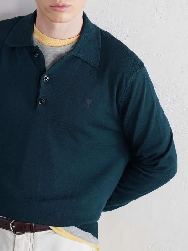 AMI Paris Merino Wool Polo Shirt