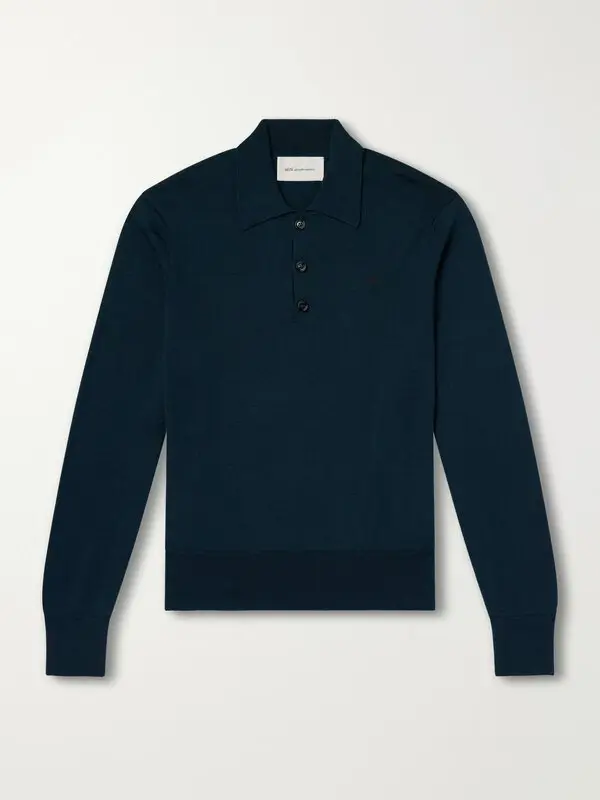 AMI Paris Merino Wool Polo Shirt - Green