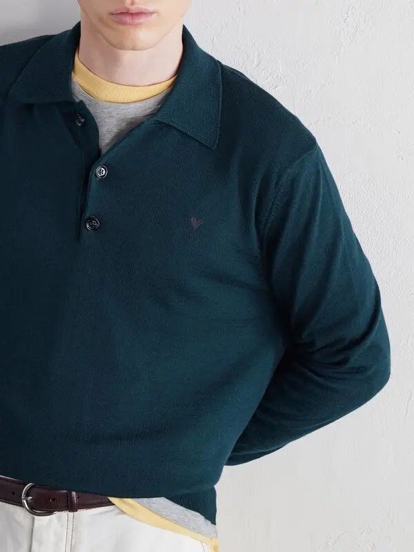 AMI Paris Merino Wool Polo Shirt