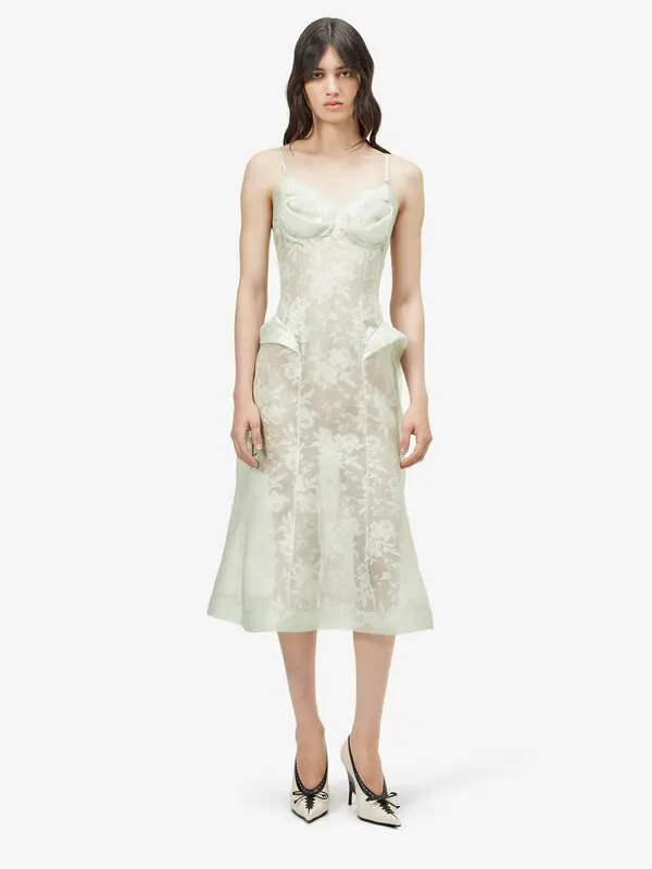 Alexander McQueen Floral Lace Midi Dress - Light Green