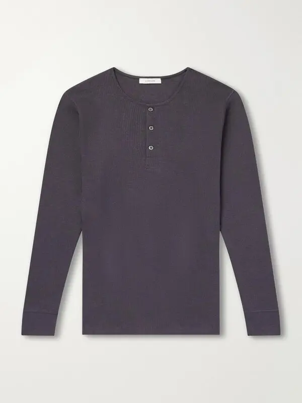 LEMAIRE Ribbed Cotton Henley T-shirt - Black
