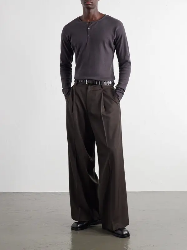 LEMAIRE Ribbed Cotton Henley T-shirt - Black