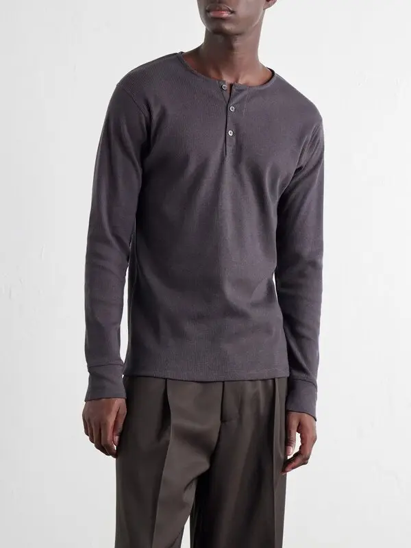 LEMAIRE Ribbed Cotton Henley T-shirt - Black