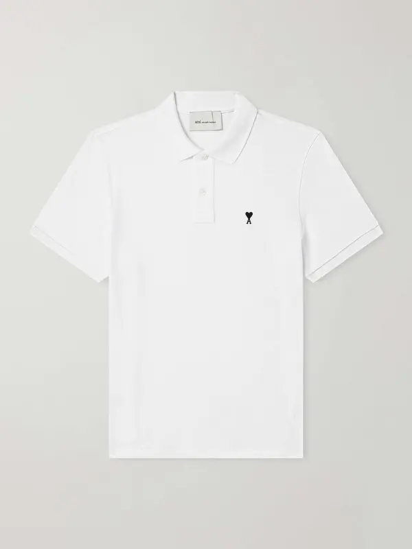 AMI Paris Logo-embroidered Cotton-piqué Polo Shirt - White