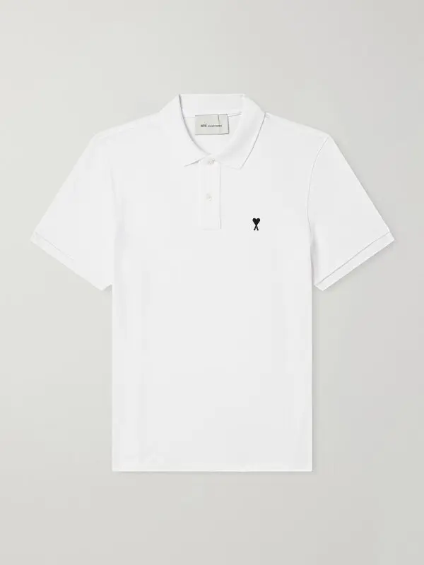AMI Paris Logo-embroidered Cotton-piqué Polo Shirt - White