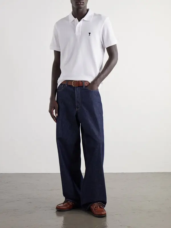 AMI Paris Logo-embroidered Cotton-piqué Polo Shirt - White