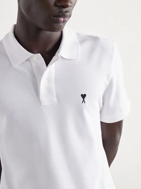 AMI Paris Logo-embroidered Cotton-piqué Polo Shirt - White