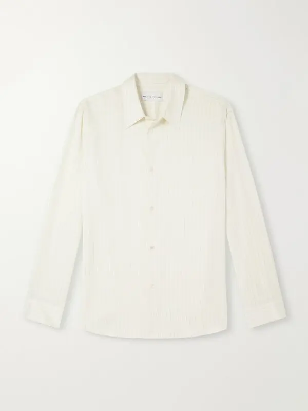 Studio Nicholson View Striped Silk And Cotton-blend Shirt - Neutrals