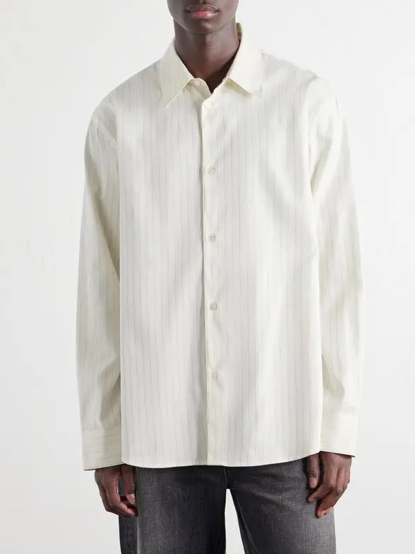 Studio Nicholson View Striped Silk And Cotton-blend Shirt - Neutrals