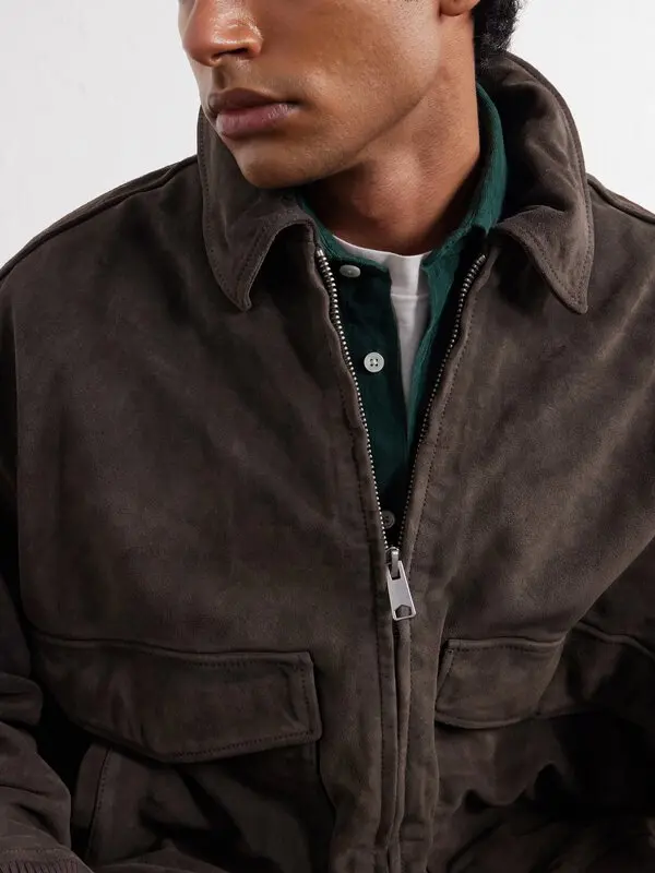 AGOLDE Emil Suede Bomber Jacket - Brown
