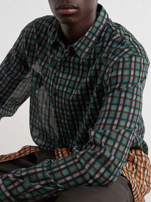 Dries Van Noten Paneled Checked Cotton-voile Shirt