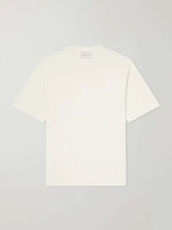 AMI Paris Logo-embroidered Cotton-jersey T-shirt - Ivory