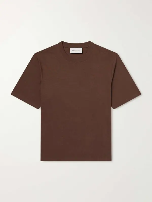 AMI Paris Logo-embroidered Cotton-jersey T-shirt - Brown