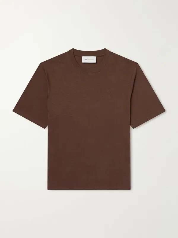 AMI Paris Logo-embroidered Cotton-jersey T-shirt - Brown