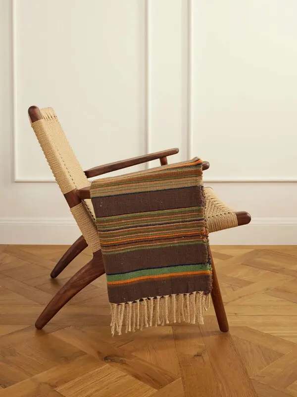 THE HOUSE OF LYRIA Nazca Fringed Striped Cashmere And Silk-blend Throw - Brown
