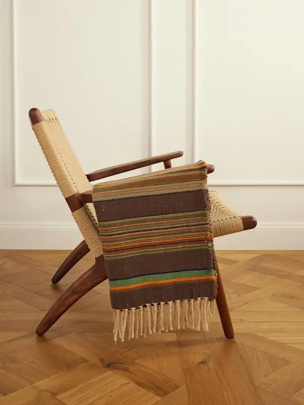 THE HOUSE OF LYRIA Nazca Fringed Striped Cashmere And Silk-blend Throw - Brown