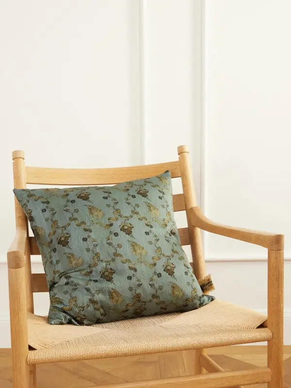 THE HOUSE OF LYRIA Godolia Floral-print Metallic Woven Cushion - Blue