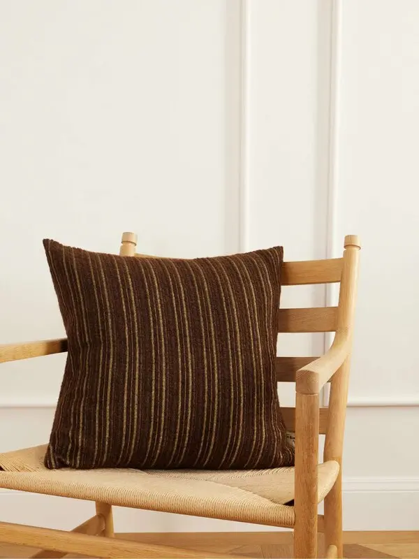 THE HOUSE OF LYRIA Lucidio Striped Cotton And Wool-blend Cushion - Brown