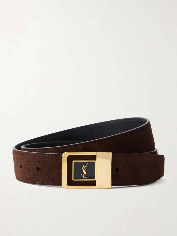 Saint Laurent 66 Suede Belt - Dark Brown