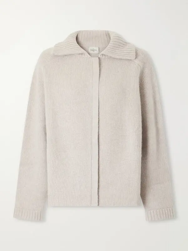 Le Kasha Ribbed Cashmere Zip-up Cardigan - Neutrals