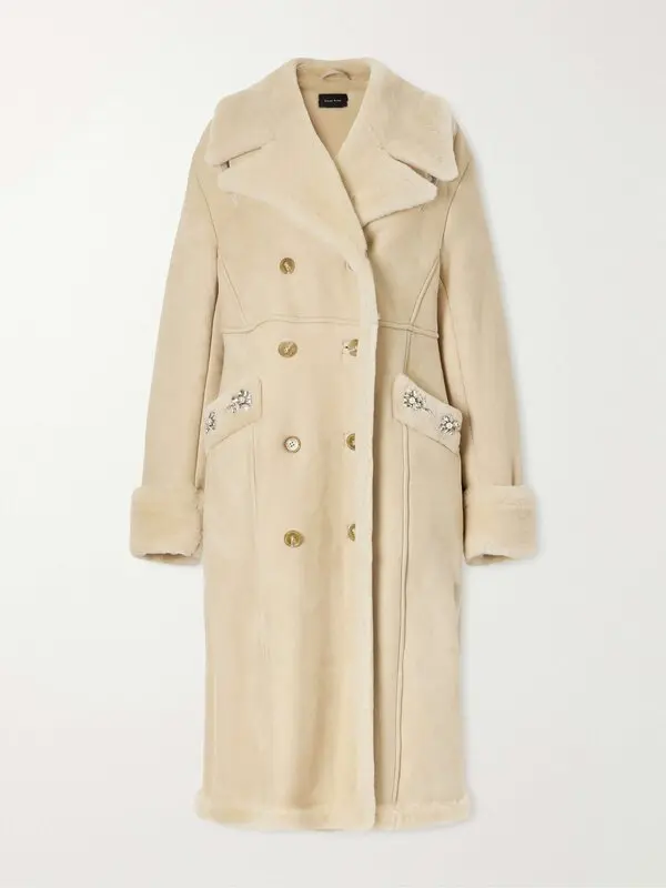 Simone Rocha Embellished Double-breasted Shearling Coat - Beige