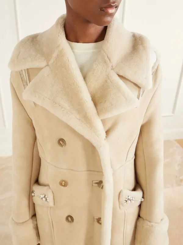 Simone Rocha Embellished Double-breasted Shearling Coat
