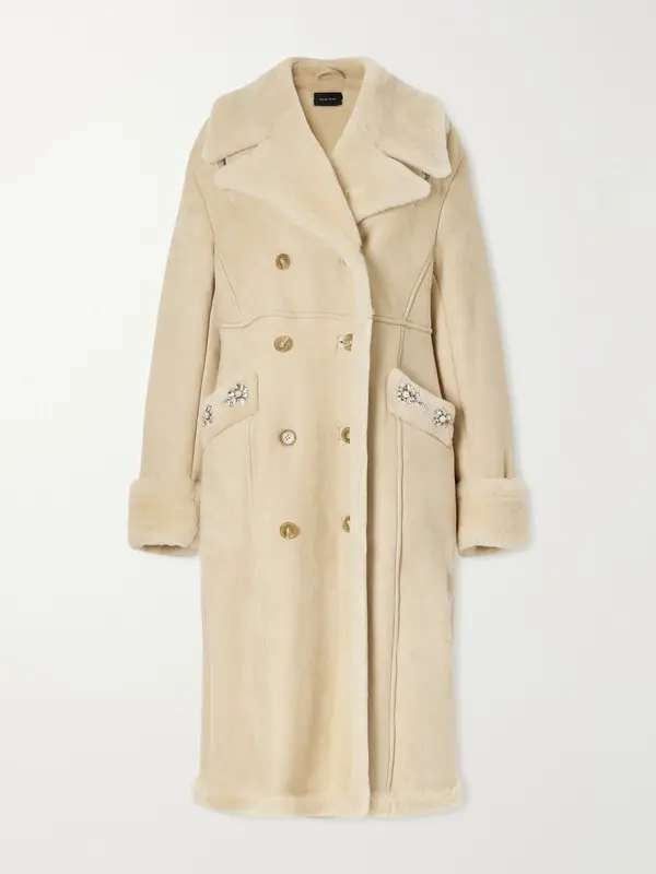 Simone Rocha Embellished Double-breasted Shearling Coat - Neutrals